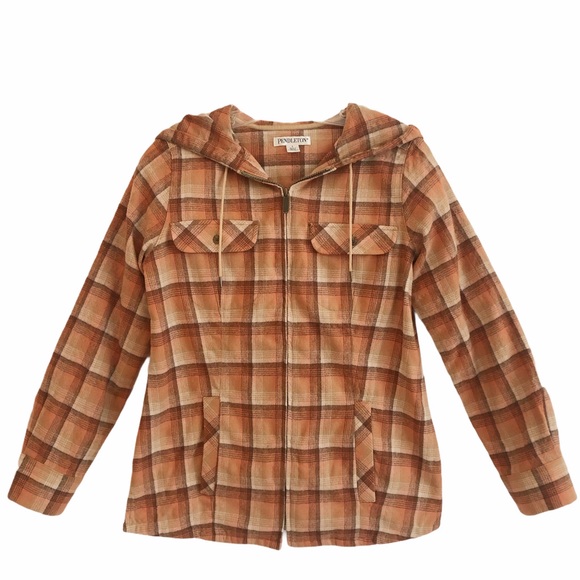 Pendleton | Jackets & Coats | Pendleton Brown Orange Beige Plaid Wool ...